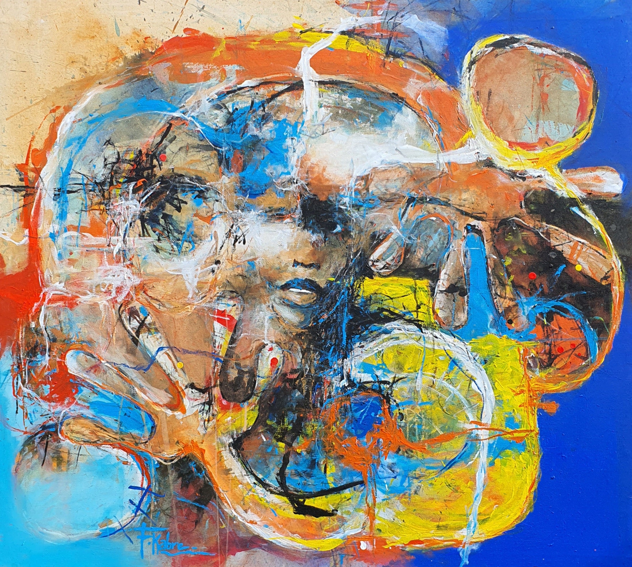 The lines cross and merge, Painting by Fidèle Kabre | AFRIKANIZM ART