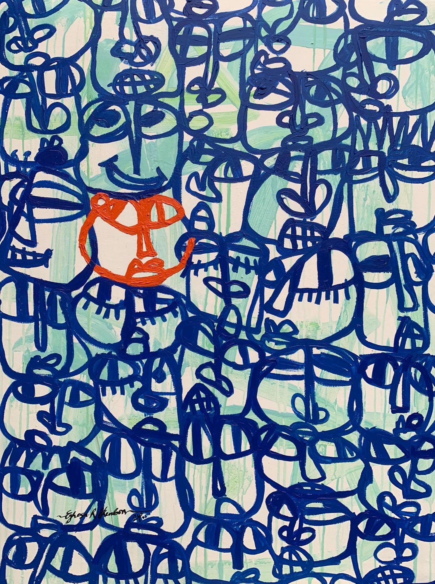 The Blue Gathering, Painting by Eghosa Akenbor | AFRIKANIZM ART